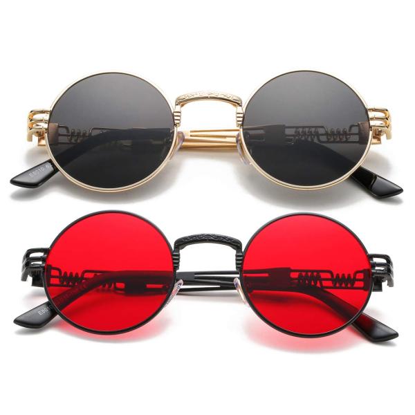 商品名:  COASION Vintage Round Sunglasses Steampunk Gold Metal Frame Clear Sun Glasses (Black Frame/Red Lens + Gold Frame/B...