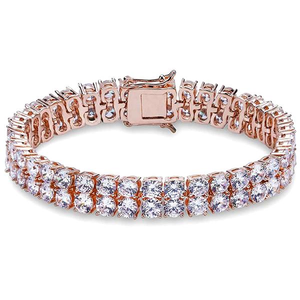 商品名: Apzzic 2列アイスアウト テニスブレスレット ラウンドキュービックジルコニア キュービックジルコニア ダイヤモンド ゴールドメッキ ヒップホップブレスレット メンズ レディース, 銅, キュービックジルコニア Apzzic ...