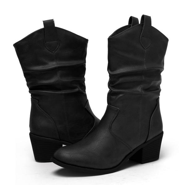 商品名:  katliu Women's Western Cowboy Boots with Pull-Up Tabs Mid-Calf Boots Low Heel Blackブランド: katliu商品サイズ: 8高さ: 26.289c...