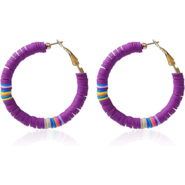 商品名ボヘミア カラフル クレイビーズ フープイヤリング ハンドメイド アフリカン ビニール ディスク イヤリング ボーホー ソフト ポリマー クレイ ループ イヤリング 夏 サーファー ジュエリー レディース ガールズ ビーチ バクション...