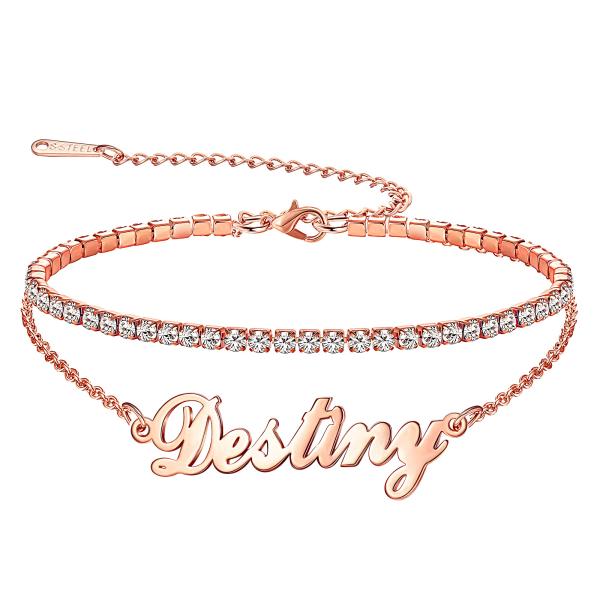 商品名:  Jewenova Personalized Name Anklet Bracelet for Women, Rose Gold Plated Custom CZ Cubic Zirconia Tennis Name Ankle ...