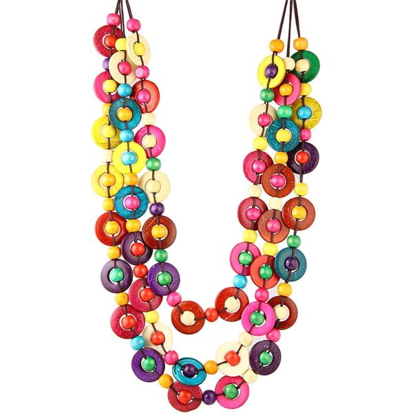 商品名NC ボヘミアン ココナッツシェル ウッドビーズネックレス ハンドメイド エスニック 木製ビーズチョーカー カラフル レイヤード ロングネックレス レディース ガールズ バクション ジュエリー, ウッド, 木NC Bohemian C...