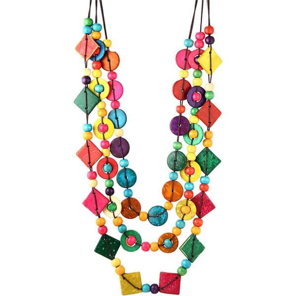 商品名ボヘミアン ココナッツシェル 木製ビーズネックレス ハンドメイド エスニック 木製ビーズチョーカー カラフル レイヤード ロングネックレス レディース ガールズ ヴァクションジュエリー, ウッド, 木,NC Bohemian Coco...