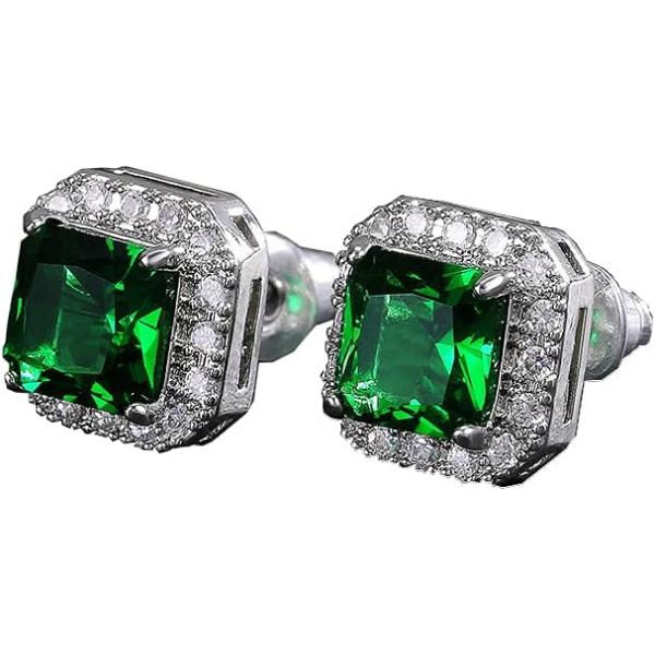 商品名スタッドイヤリング 4爪ジルコン象眼 小さなジルコン象嵌 女性や女の子へのギフトに, L, 銅, ジルコン,L“KeKe Stud Earrings Big Square Emerald Green Four Claw Zircon ...