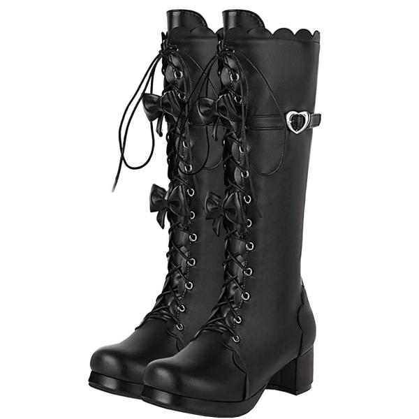 商品名:  LUXMAX Women Cute Lolita Knee High Boots Lace Up Block Heel Knee Length Boots Platform High Heel Long Winter Boots...