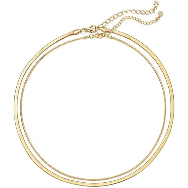 商品名LXSSLY 14Kゴールドメッキ スネークボーンチェーン ヘリンボーンネックレス レディースゴールドネックレス ダブルカラーネックレス, チタン 鋼, 宝石なし。,LXSSLY 14K Gold Plated Snake Bone ...