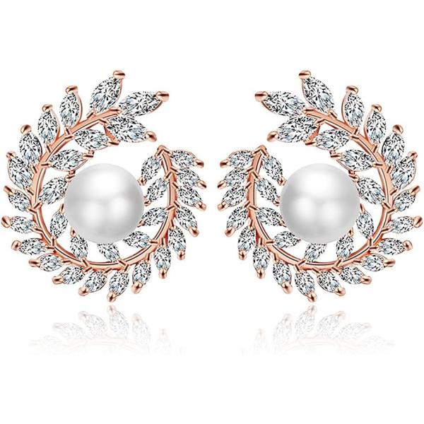 商品名lureme イミテーションパール CZ ウェディングイヤリング 花嫁 ブライズメイド キュービックジルコニア クラスターイヤリング クリスタルスタッドイヤリング 女性用 (er006332), キュービックジルコニア, ジルコン,l...