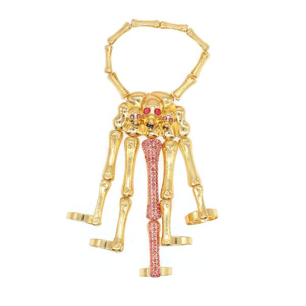 商品名:  ABJFJE Fashion Exaggerated Metal Crystal Skull Finger Bone Bracelet Punk Halloween Wristband Rhinestone Skull Fing...