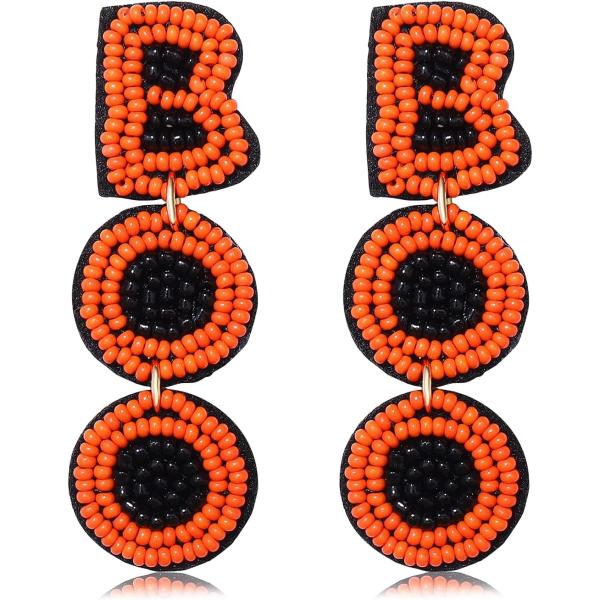 商品名ハロウィン ビーズイヤリング レディース 不気味なビーズ BOO ゴーストドロップ ダングルイヤリング お祭りテーマ パーティーイヤリング ジュエリーギフト, プラスチック, ビーズ,CEALXHENY Halloween Earri...