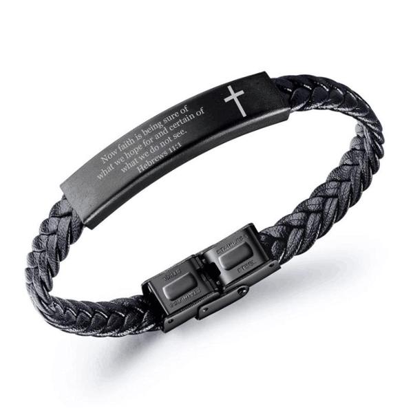 商品名:  YLYYJ Customized Bible Verse Bracelet for Men Boys,Stainless Steel Braided Leather Faith Hope WWJD HWLF Engraved C...