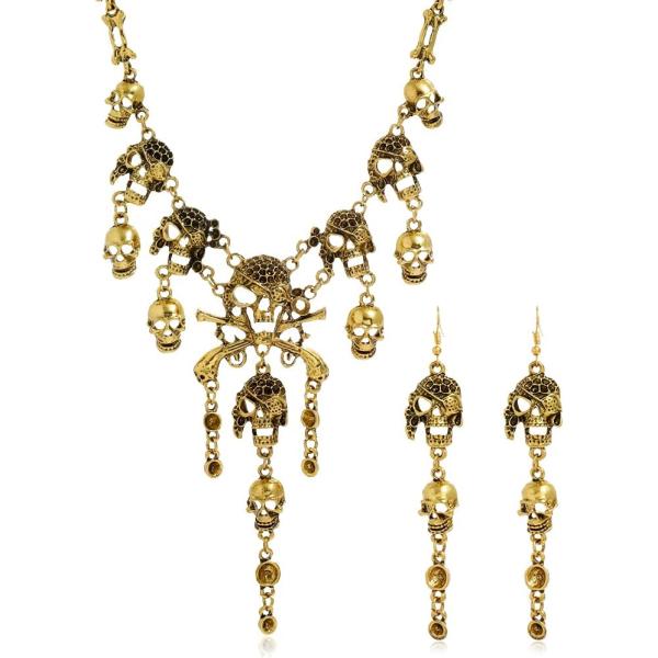 商品名AKQJO レディース アンティーク シルバー マルチレベル 海賊 スカル タッセル チャーム ネックレス 襟とファッションジュエリー スカルブレスレット 襟 レディース ホラーネックレス, 金属, ラインストーンvazak Wome...