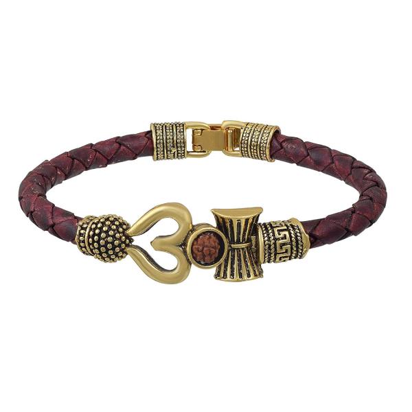 商品名: Imagine Mart Trishul Damru OM Rudraksha 金メッキ レザー マハデフ マハカル シヴァ バフバリ ナバラトリ スペシャルカダブレスレット 男女兼用 (ブラウン&amp;ゴールド), レザー, ...
