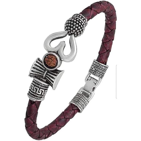 商品名: Imagine Mart ルドラークシャ トリシュル ダムルーデザイナー メタル バフバリ カダブレスレット メンズ&amp;レディース (シルバー&amp;ブラウン) Imagine Mart Rudraksh Trishul ...