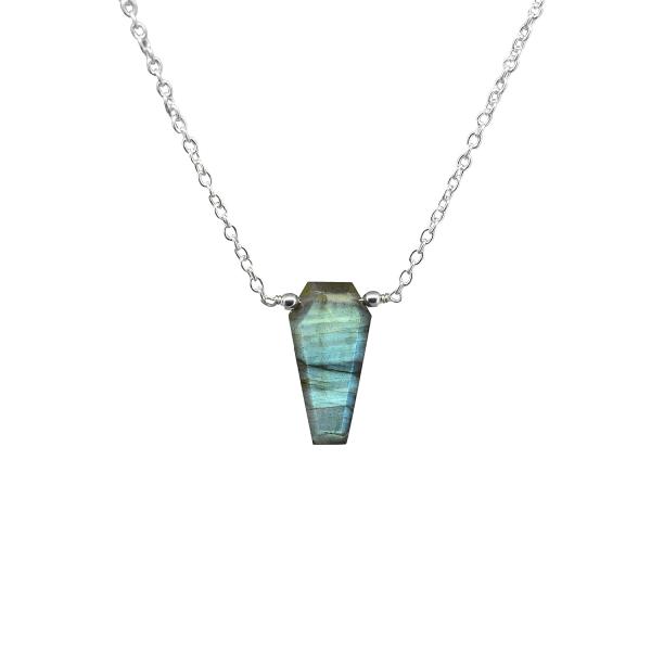 商品名Gempires Labradorite Necklace, Coffin Pendant Necklace, Gift for Her, Gemstone Jewelry, 18 inch Adjustable Silver Pla...