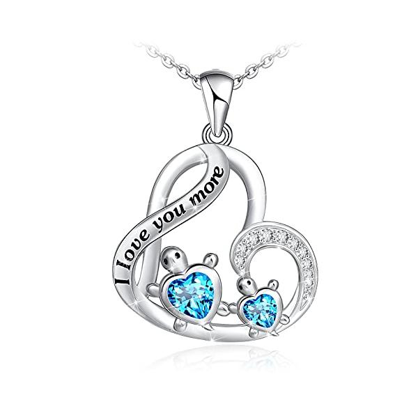 商品名: Distance Health and Longevity Mom and Baby ウミガメペンダントネックレス レディース 925スターリングシルバー ラブハート ジュエリー ギフト レディース ガールズ 母 妻, スターリン...