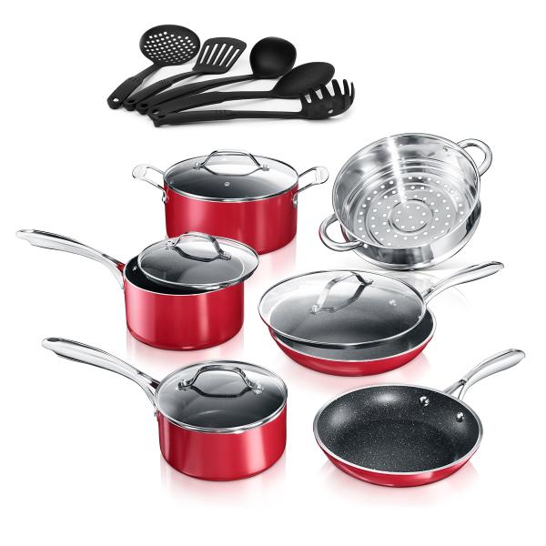 商品名:  Granite Stone Red Cookware Sets Nonstick Pots and Pans Set? 10pc Cookware Sets |+ 5 Piece Utensil Set| Cookware Po...