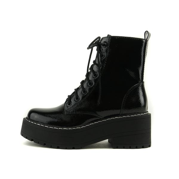 商品名:  Soda FLING Women Chunky Lug Sole Lace up Fashion Combat Ankle Boot w/Side Zipper (BLACK PATENT, numeric_8_point_5)...