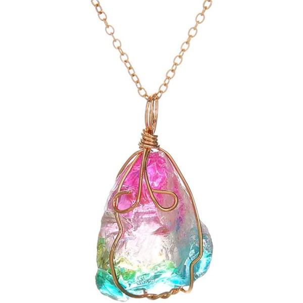 商品名イレギュラー レインボー ストーン ペンダント ネックレス レディース ガールズ 金メッキ クリスタル カラフル 人工ワイヤー ラップ ロックストーン 調整可能 ネックレス 上品 誕生日 クリスマス ジュエリー ギフトIrregula...