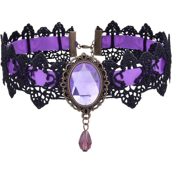 商品名YERTTER 華奢なブラックレースクリスタルチョーカーネックレス レースゴシックチョーカー 女性用 ハロウィン 除草コスチューム パーティー プロム 吸血鬼チョーカー (パープル)YERTTER Dainty Black Lace ...