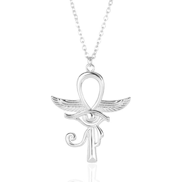 商品名OEMOO 天使の翼 ホルスの目 ネックレス 女性用十字架ネックレス エジプト保護ペンダント ステンレススチールネックレス 古代エジプトの保護のシンボル, 1, ステンレス鋼, 宝石なしOEMOO Angel Wings Eye of...