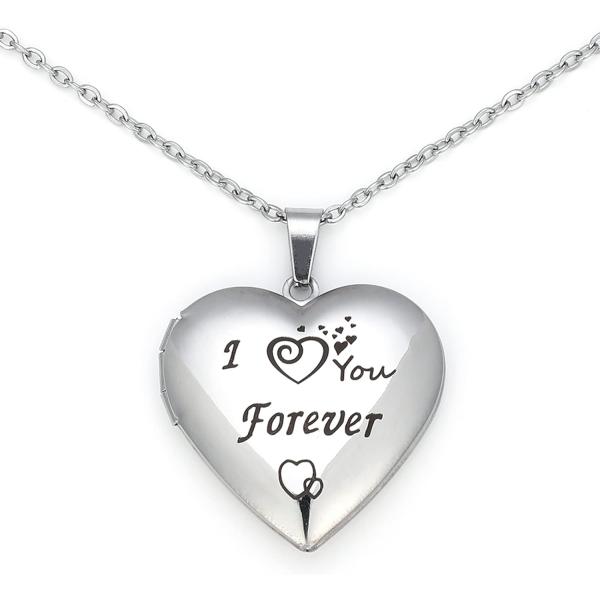 商品名ステンレススチール ラブハートロケットネックレス 写真を保持 ""I   You Forever"" 写真ロケット, ステンレス鋼, 宝石なし。,UTHOSMDO Stainless Steel Love Heart Locket N...