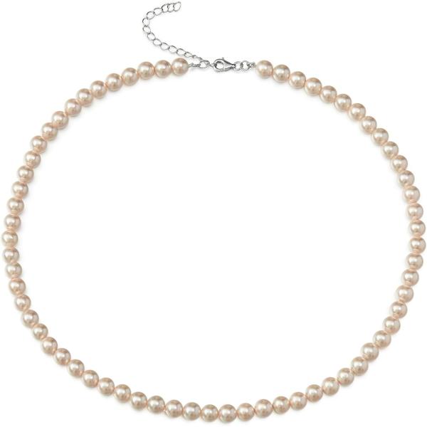 商品名EVER FAITH Round Pink Simulated Pearl Choker Necklace, Sterling Silver 6MM Pearl Wedding Necklace Strand Jewelry for ...