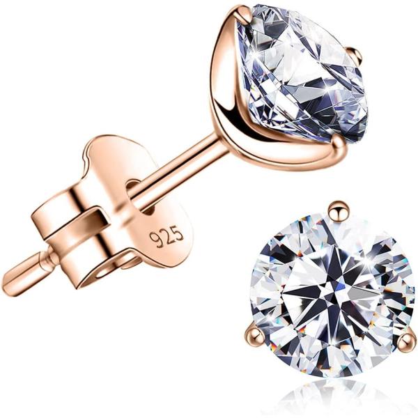 商品名""STUNNING FLAME"" 18K Gold Plated Silver Brilliant Cut Simulated Diamond Cubic Zirconia Stud Earrings(rose-gold-plat...