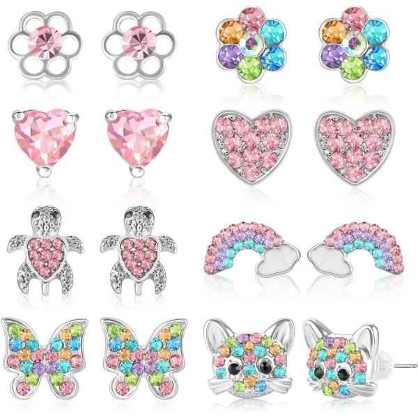 商品名ガールズ用スタッドピアスCute Earrings for Teen Girls Women, Funtopia 8 Pairs Shiny Stud Earrings, Colorful Flower Cat Rainbow But...
