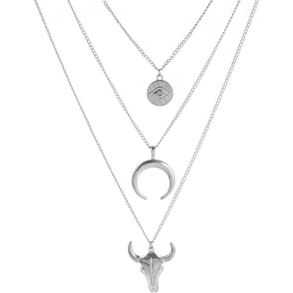 商品名Hifunny レイヤードムーン三日月ペンダントネックレス マルチレイヤー デーモンアイ ブルヘッド ムーンネックレス レディース ガールズ ジュエリーギフト, 金属, ラインストーン,Hifunny Layered Moon Cre...