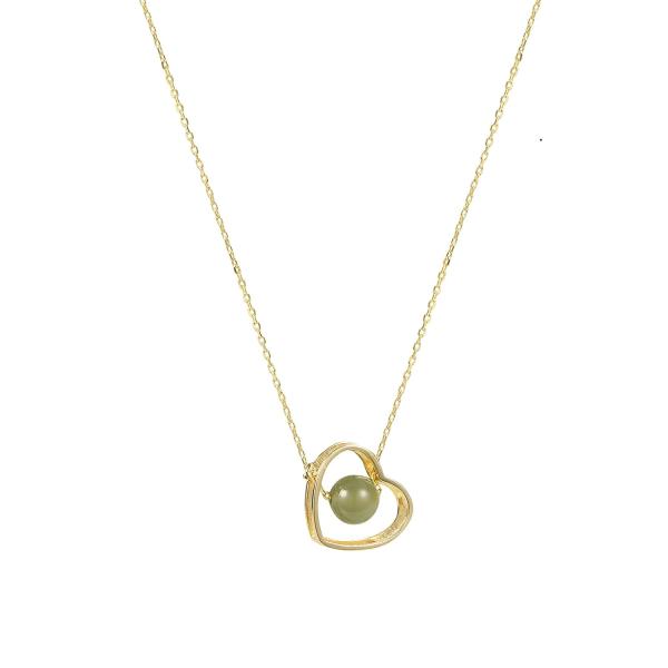 商品名Dainty Hetian Jade Choker Necklace Round Pendant Women in 14K Gold Filled 16 inches Long with Green Zircon Adjustable...