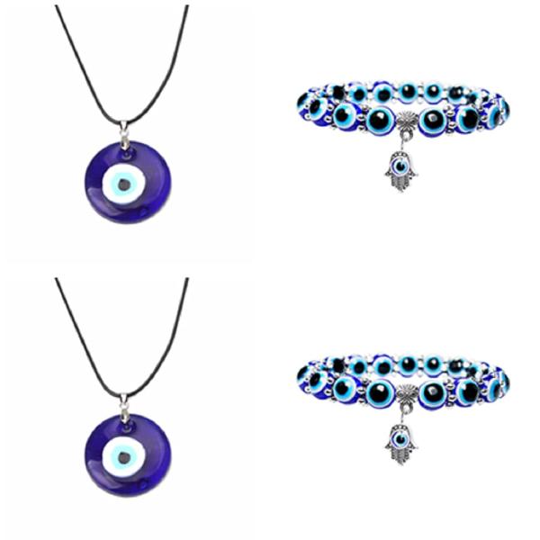 商品名:  Evil Eye Necklace with Evil Eye Bracelet Set, 2 Pieces Amulet Lucky Bracelets with Card, 2 Pieces Evil Eye Pendant...