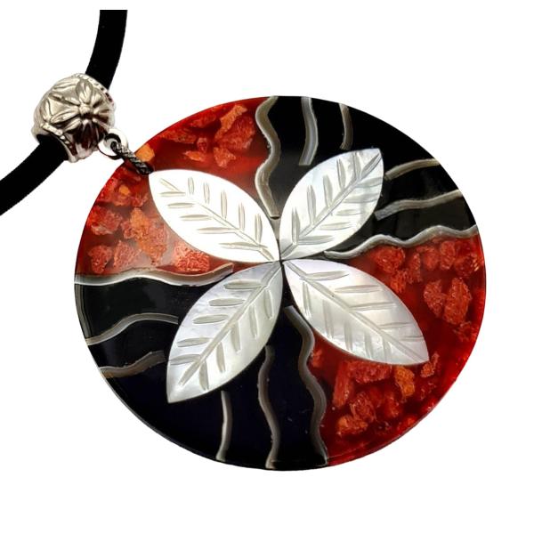 商品名: Swimmi DA098-N 天然レッドコーラル 真珠層コーンシェルペンダント ビーズコードネックレス ハンドメイド レディースジュエリー Swimmi Natural Red Coral Mother of Pearl Cone...