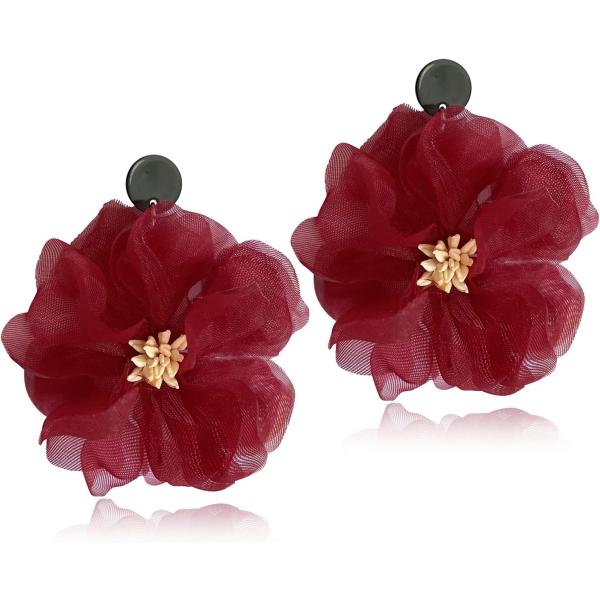 商品名D.Rosse ユニークなボヘミアン軽量ビッグファブリックホワイトフラワーダングルイヤリング ハンドメイドチャーム シックな花びらイヤリング シフォンフローラルタッセルドロップイヤリング レディース ガールズ バケーション ウェディン...