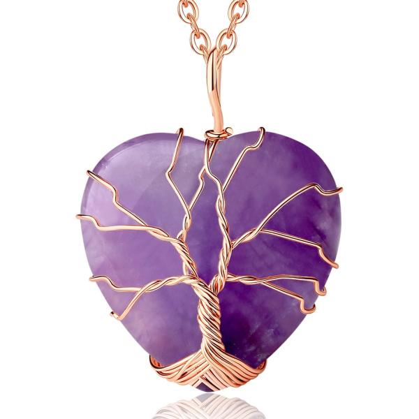商品名アメジスト ネックレス ジュエリー ハート クリスタル ネックレス アメジスト ライフ ツリー ワイヤー ラップ 女性用 バレンタイン デーQINJIEJIE Amethyst Necklace for Women Heart Cry...