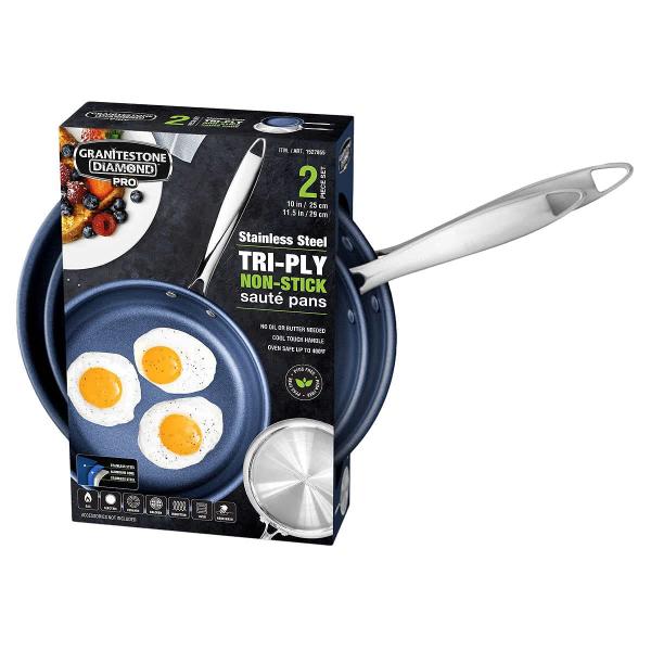 商品名: GRANITESTONE ステンレススチール 3層 ノンスティック ソテーパン 2個セット Granitestone Stainless Steel Tri-Ply Non-Stick Saute Pans, 2-Piece Se...