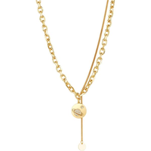 商品名Romup 18K Gold Plated Dainty Pendant Necklace for Women, Round Starry Sky Pattern Pendant, Double-layer Pendant Clavi...