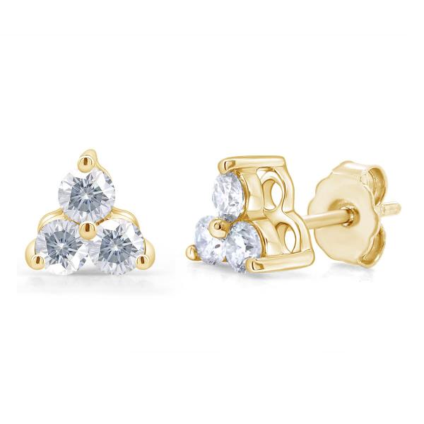 商品名: SAVEARTH DIAMONDS スリーストーンデザイン 1/2カラット CT.T.W ラウンドカット 人工G-H カラー モアッサナイト ダイヤモンド スタッド イヤリング 14K イエローゴールド スターリングシルバー ジュ...