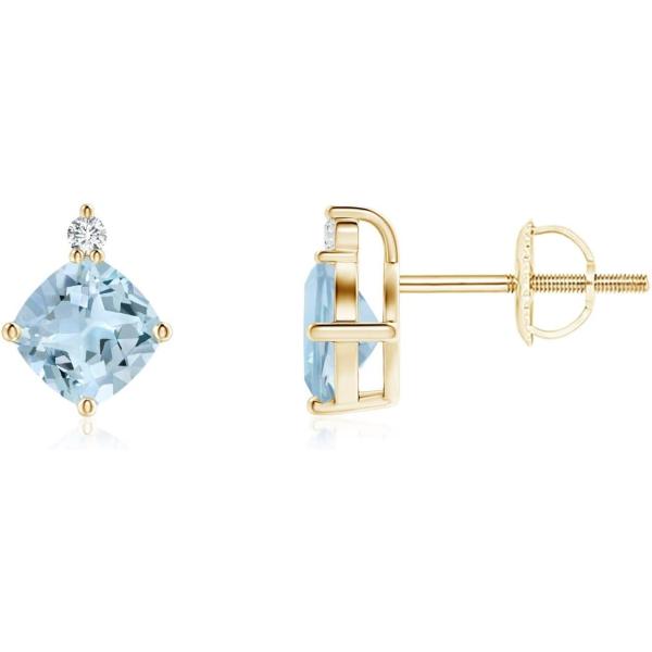 商品名ANGARA 天然アクアマリン スタッドピアス レディース ガールズ 14Kソリッドゴールド/プラチナ 3月の誕生石 彼女へのジュエリーギフト 誕生日 結婚式 記念日, ゴールド, アクアマリン ダイヤモンドANGARA Natura...