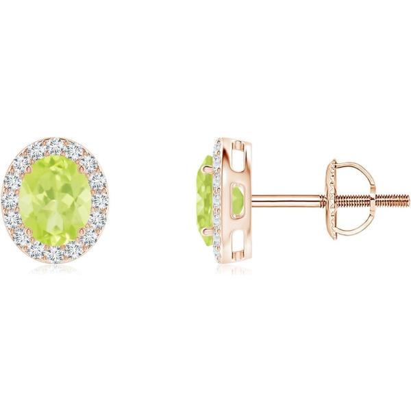 商品名ANGARA 天然ペリドット ヘイローピアス レディース ガールズ 14Kソリッドゴールド/プラチナ 8月の誕生石ジュエリーギフト 誕生日 ウェディング 記念日, ゴールド, ペリドット ダイヤモンドANGARA Natural Pe...