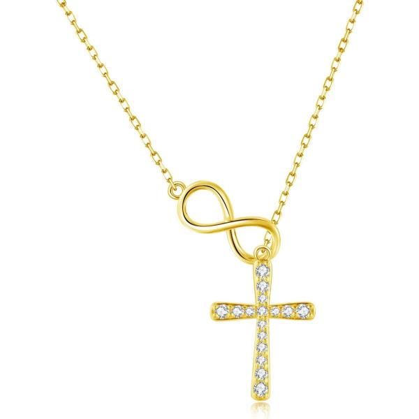 商品名通用 925 Sterling Silver Infinity cross Y Chain Faith Necklace Religious Pendant Jewelry Gifts for Her Women Girls (gol...
