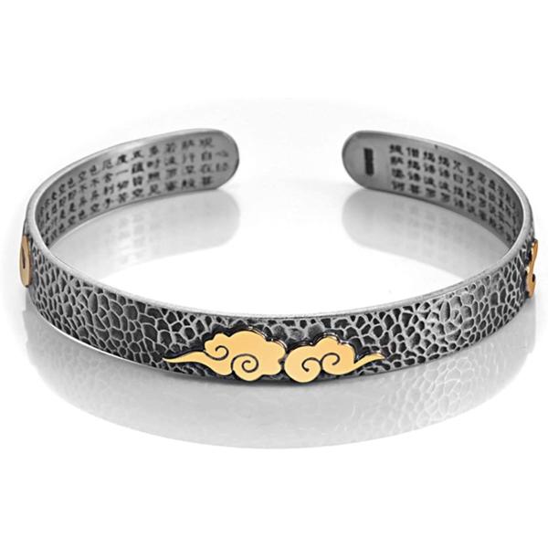 商品名:  Roseheart Classic Sterling 999silver Trendy Metal Chain Link Bracelet with Buddhist Scriptures Style Chain，Anti-St...