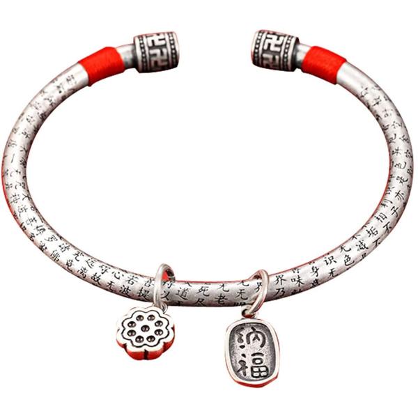 商品名: Roseheart クラシックスターリング 999シルバー トレンディメタルチェーンリンクブレスレット 仏教経典スタイルチェーン 静電気防止リストバンド 男女兼用 Roseheart Classic Sterling 999sil...