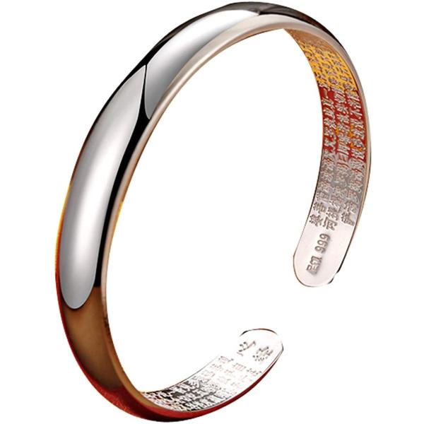 商品名:  Roseheart Classic Sterling 999silver Trendy Metal Chain Link Bracelet with Buddhist Scriptures Style Chain，Anti-St...