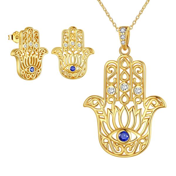 商品名: Evil Eye ハムサ ファティマの手 ロータス ヨガ ブッダリング イヤリング ペンダント ネックレス 925スターリングシルバー/18Kゴールド/ローズゴールドメッキ 第3の目 ホワイト ブルー CZ レディース ペンダント...