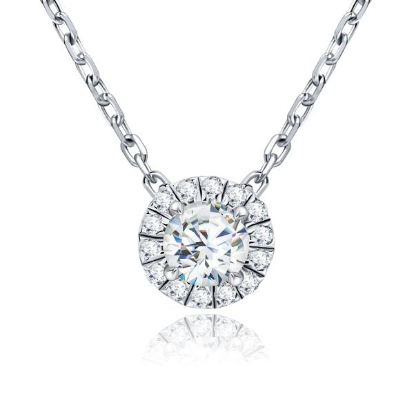 商品名: モアッサナイト ヘイローペンダントネックレス 1/2カラット Dカラー VVS1 モアッサナイトネックレス 18Kホワイトゴールドメッキ スターリングシルバー 人工ダイヤモンドネックレス 女性用 鑑定書付き, スターリングシルバー...