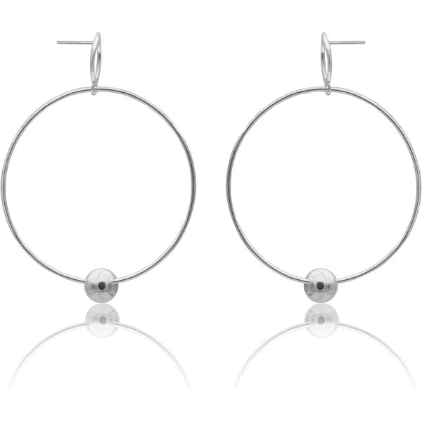 商品名スターリングシルバー ピアス aretes para mujer トレンディジュエリー 大きなフープ レディース 幾何学的な円形とボール シルバー SAHMASilver Sterling Earrings for women geo...