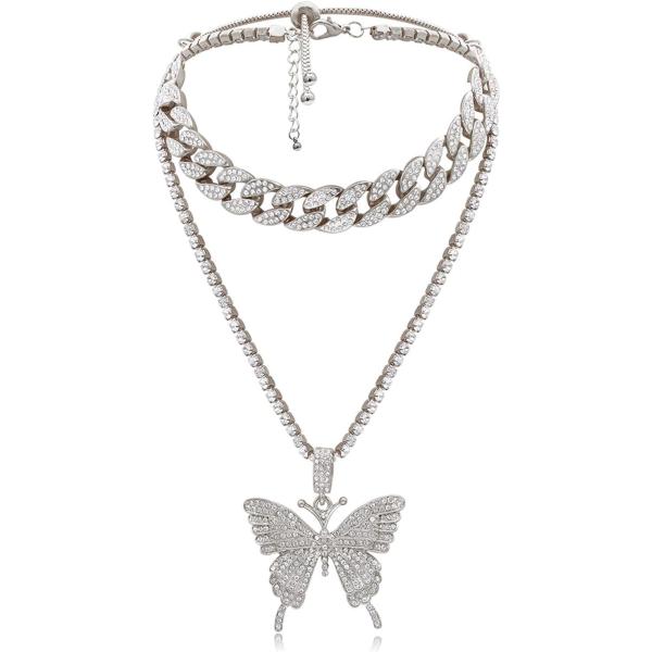商品名Gilieyer バタフライ キューバ リンク ネックレス レディース ヒップホップ ゴールド クリスタル チョーカー ネックレス チェーン キラキラ光る ラインストーン 大きな蝶 ペンダント ネックレス ジュエリー ファッション ア...