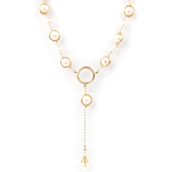 商品名ELEXIS シンプルリアルホワイトパールチョーカーネックレス レディース トレンディ ハンドメイド ウェディング 調節可能 Y上品ビーズ 14Kゴールドチェーンネックレス フォーマルロングドロップ てんびん座ジュエリー ラブギフト ...