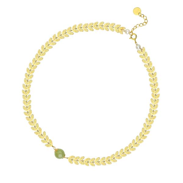 商品名Gold Wheat Choker Necklace 14inch for Women Hetian Jade Bead with Freshwater Pearls Drop Jewelry Gift for Herブランド：DAU...