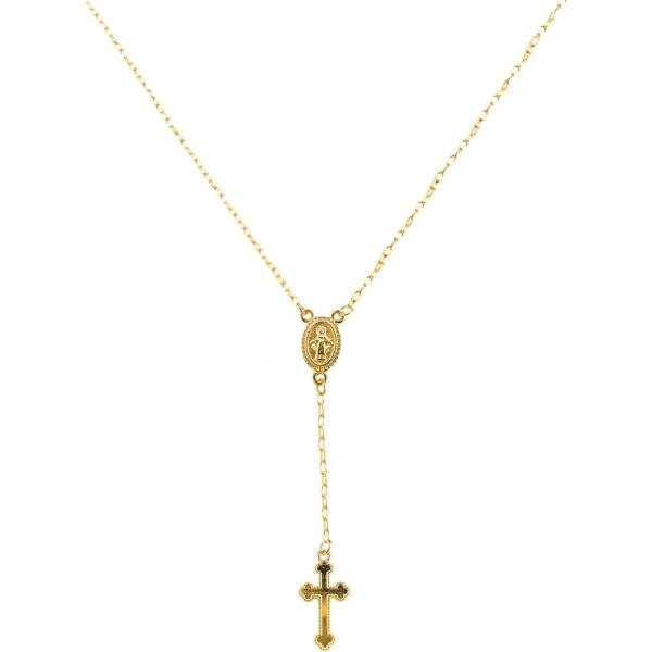 商品名ORENTINI 2mm ゴールド シルバー ローズゴールド 宗教的 華奢 ロザリオネックレス 聖母マリア 十字架ネックレス 16インチ オープンリンク Yネックレスチェーン レディース ガールズ ティーン向け ギフトボックス付き, ...
